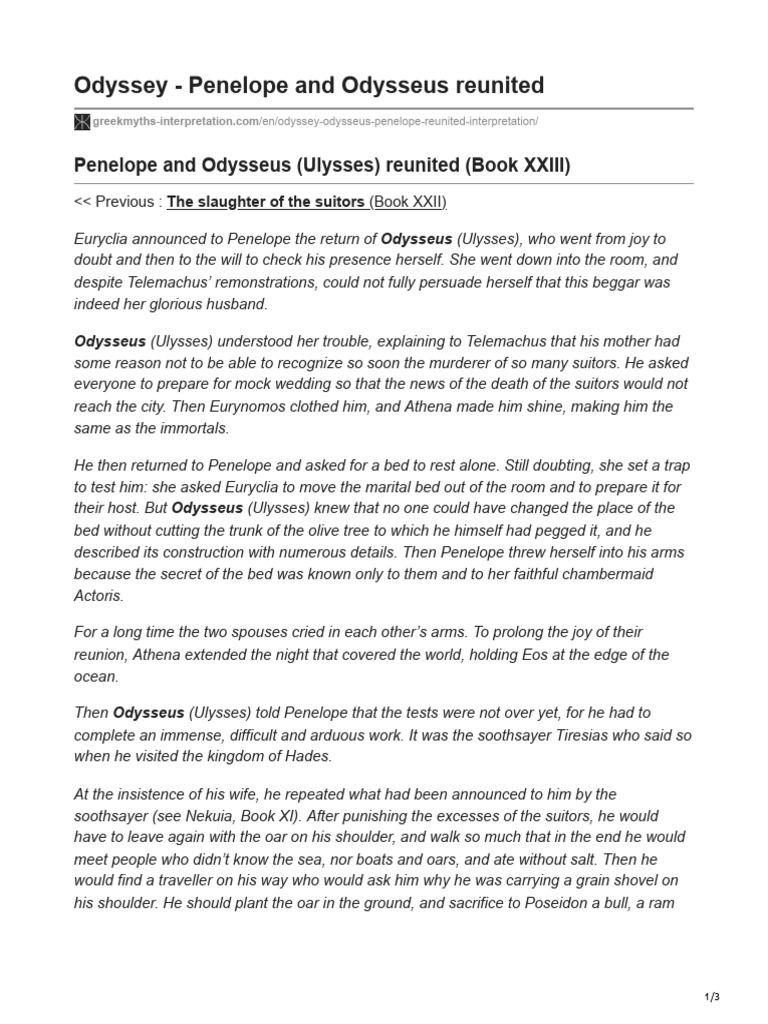 Odyssey - Penelope and Odysseus Reunited | PDF | Penelope | Odysseus