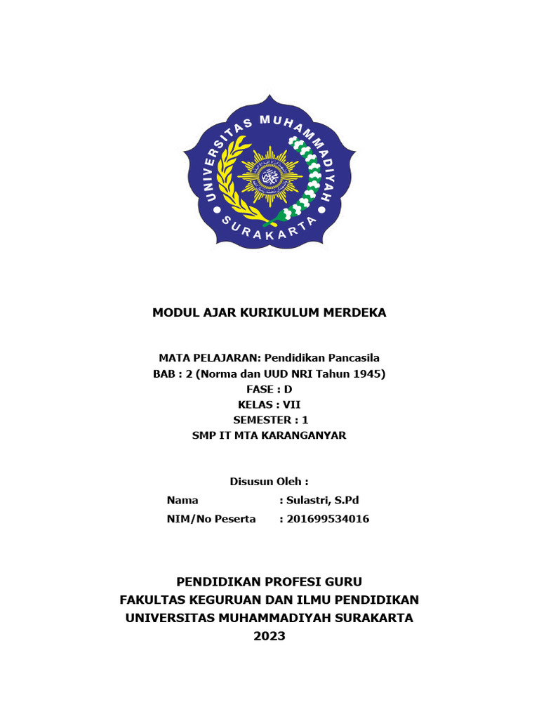 Modul Ajar PPG UMS - SULASTRI - FIX | PDF | Seni