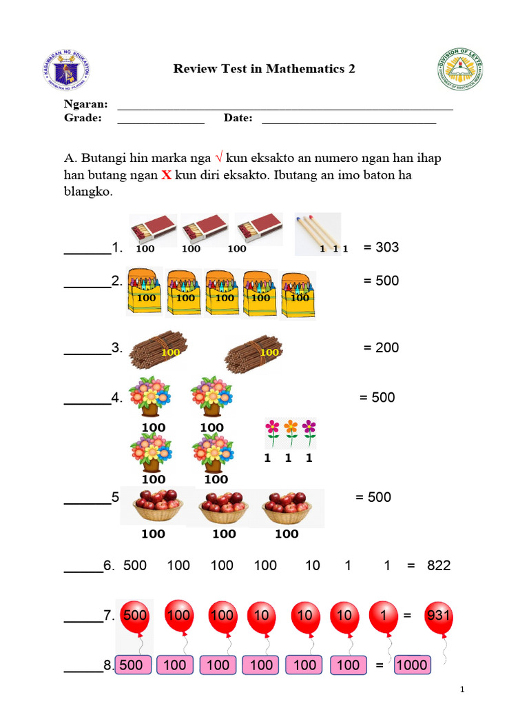1st Quarter-Review Test in Math 2 2020-2021 | PDF