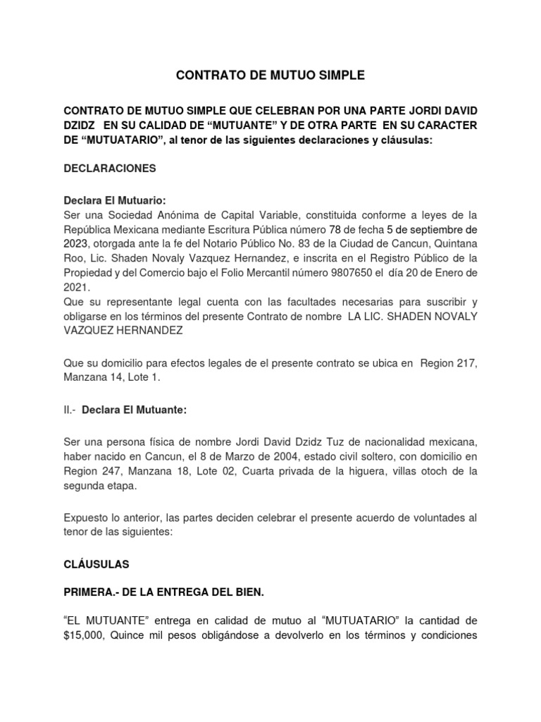 Contrato de Mutuo Simple | PDF | Justicia | Crimen y violencia
