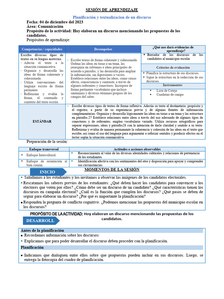 6 Proy8 Sem1 S2 Com-Sesion | PDF | Hablar en público | Aprendizaje