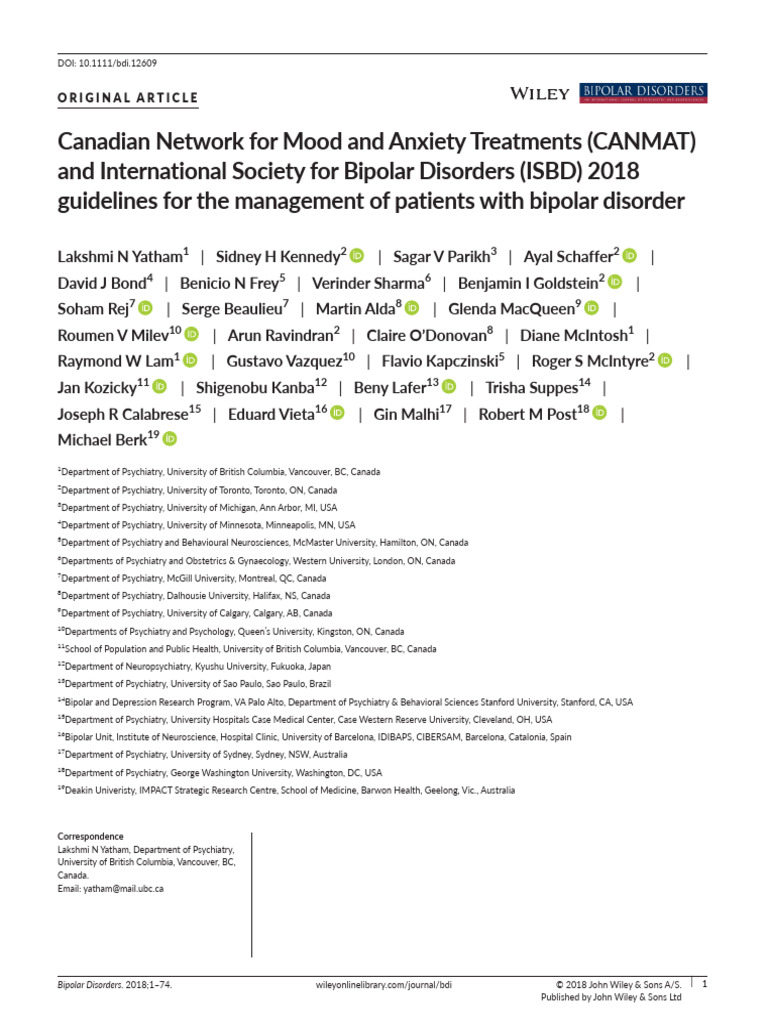 2018 Bipolar Disorder Management Guidelines | PDF | Bipolar Disorder ...