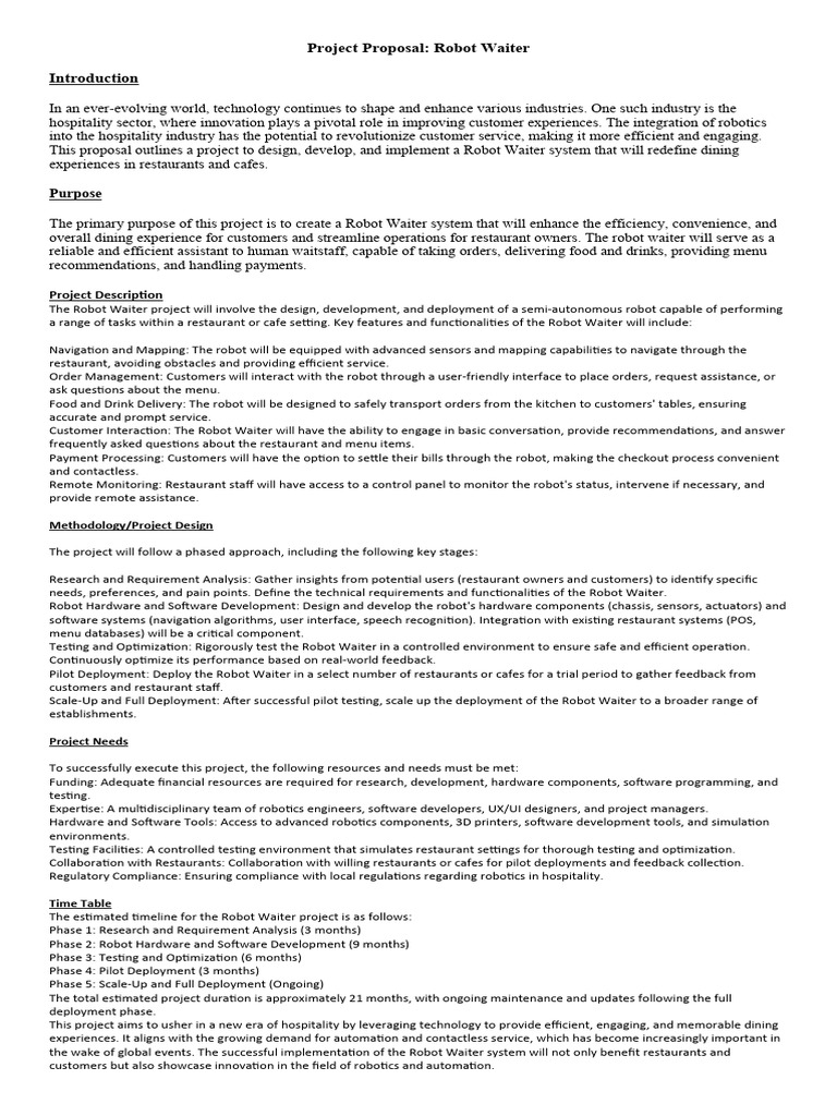 Project Proposal | PDF | Robotics | Robot