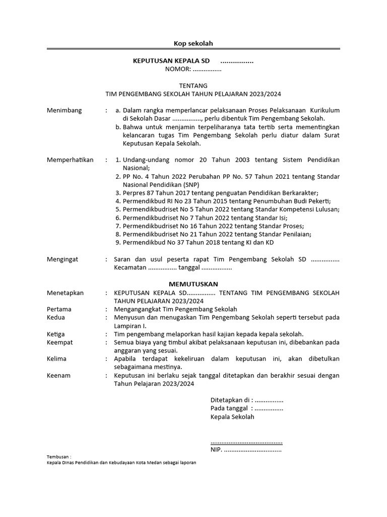 Contoh Draf Surat Keputusan KTSP Kosp | PDF Contoh Draf Surat Keputusan KTSP Kosp | PDF