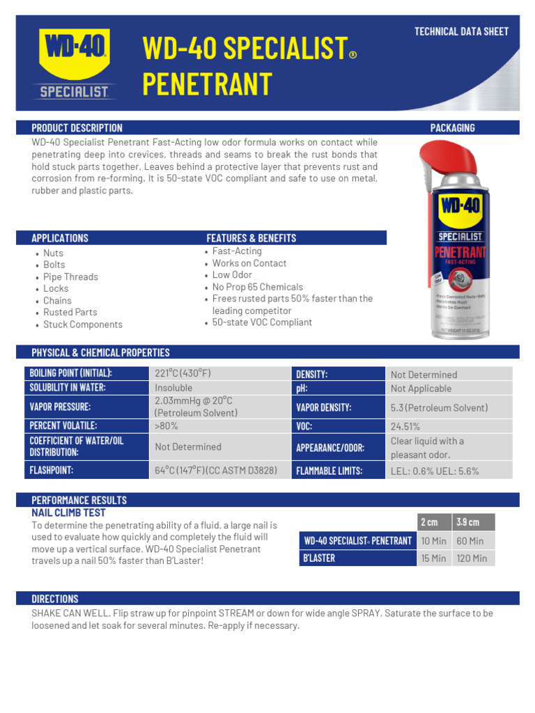 WD 40 Specialist Penetrant Tds Sheet | PDF | Toxicity | Water