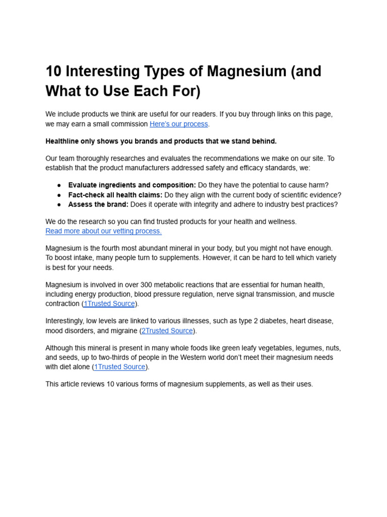 10 Types of Magnesium and Their Uses | PDF | Dietary Supplements ...