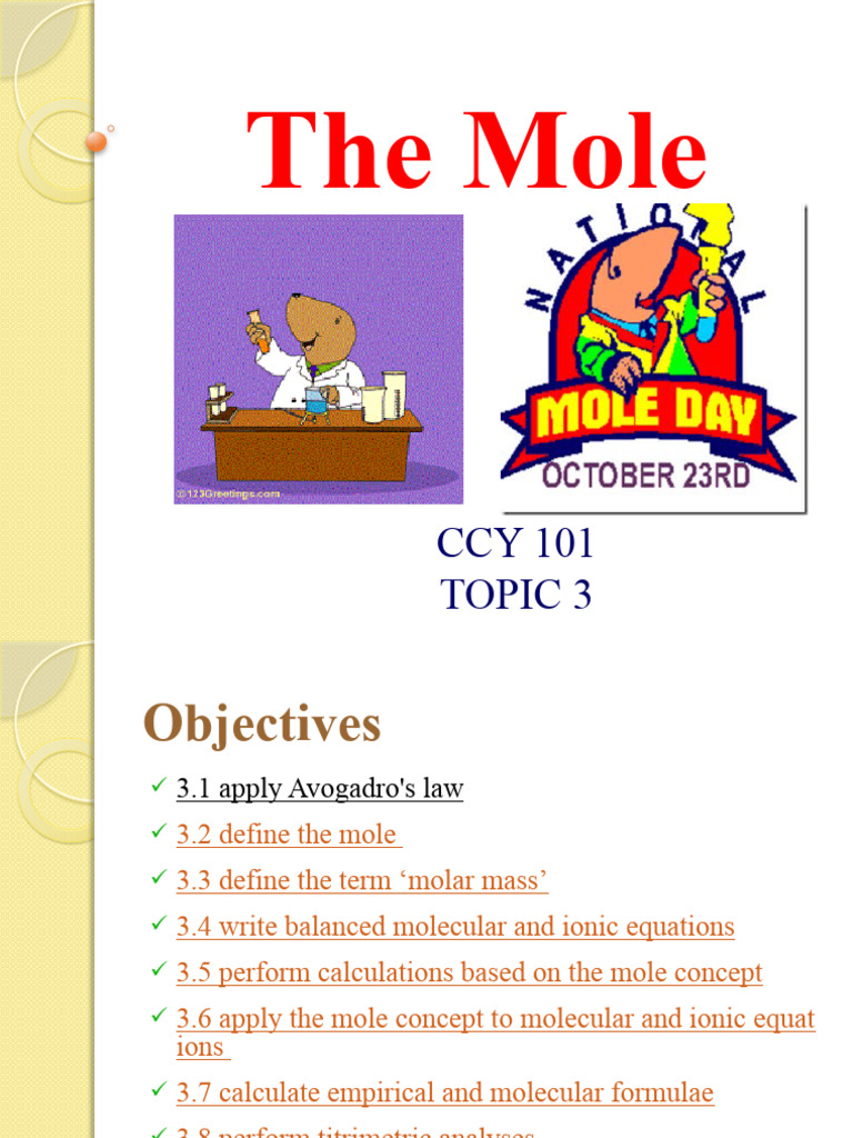 Ccy 101 Topic 3 | PDF | Mole (Unit) | Chemistry