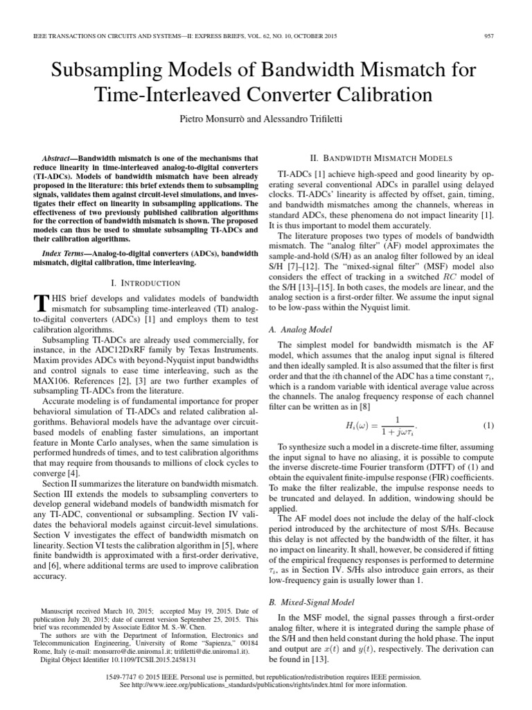 Subsampling Models of Bandwidth Mismatch For Time-Interleaved Converter Calibration ...