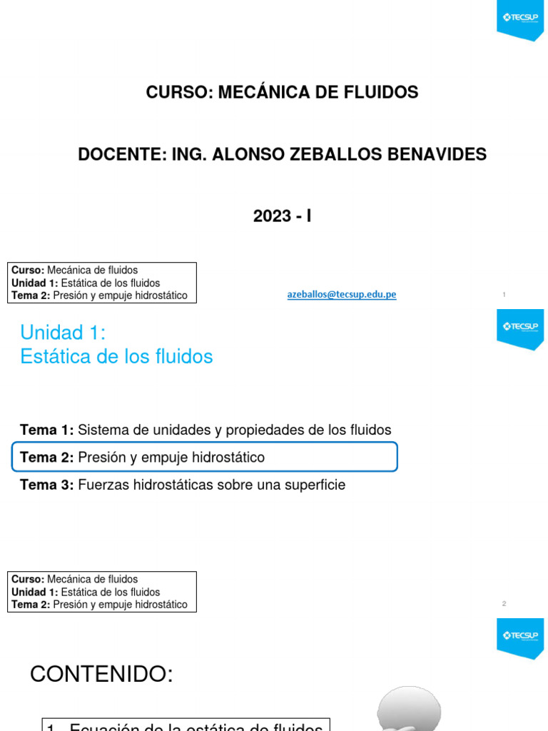 Clase05 - Empuje y Flotación | PDF | Medida de presión | Presión
