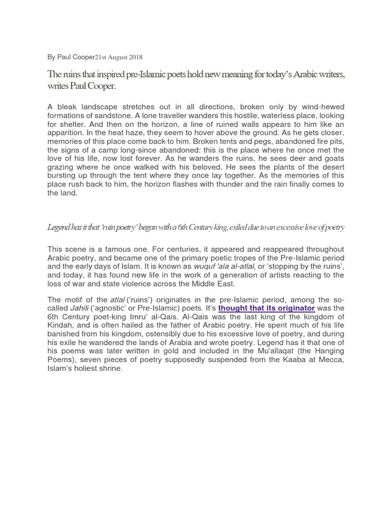 Pre-Islamic Arabic Poets | Download Free PDF | Iraq | Poetry