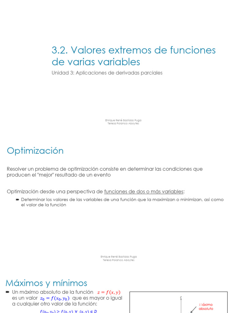 3.2 - Valores Extremos de Funciones de Varias Variables | PDF | Derivado | Optimización Matemática