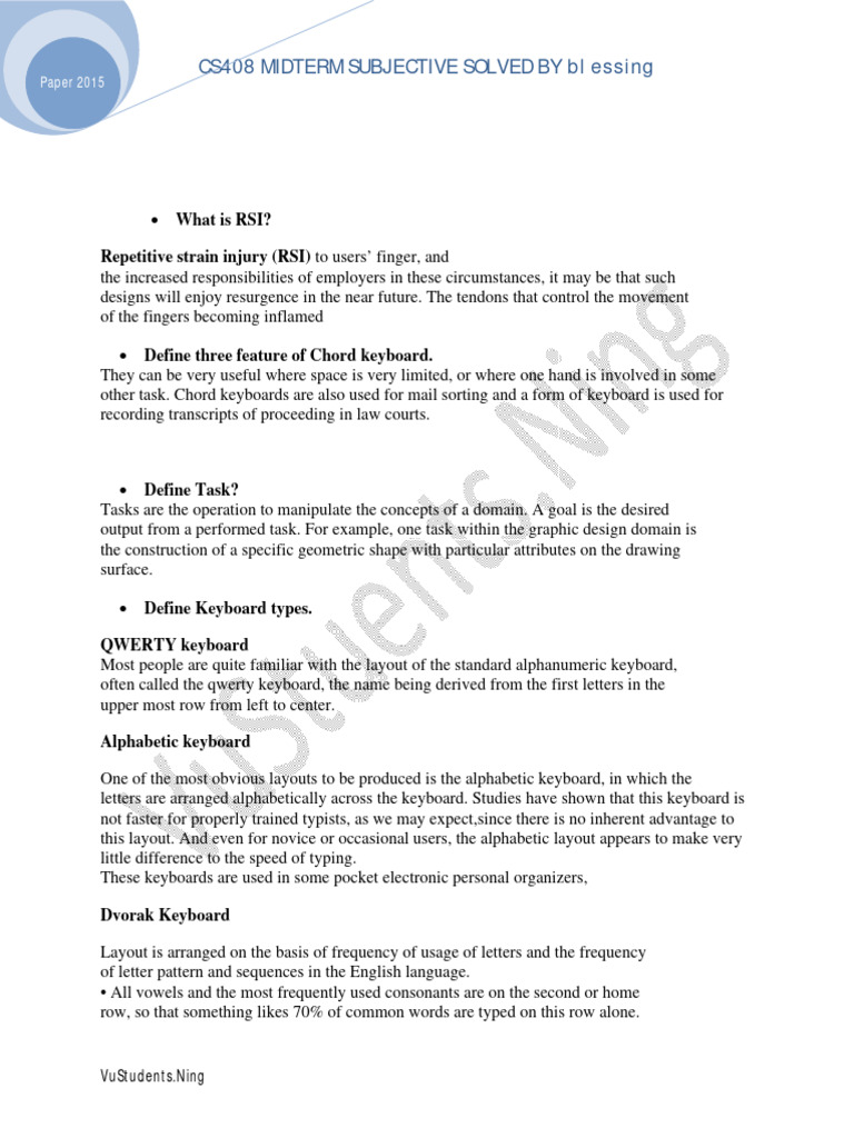CS408 MIDTERMSubjectivesolvedby Blessing | PDF | Computer Keyboard | Software Prototyping