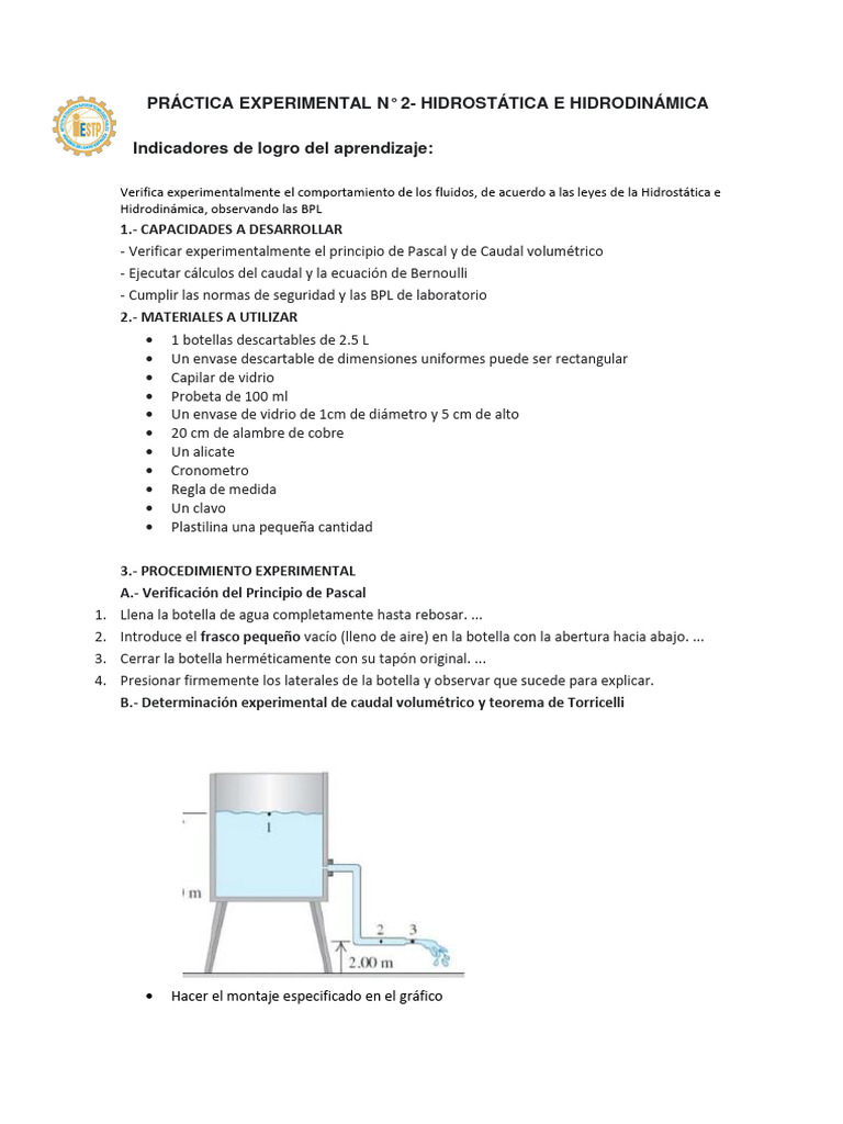 PRÁCTICA EXPERIMENTAL N° 2 HIDROSTATICA E HIDRODINÁMICA | PDF