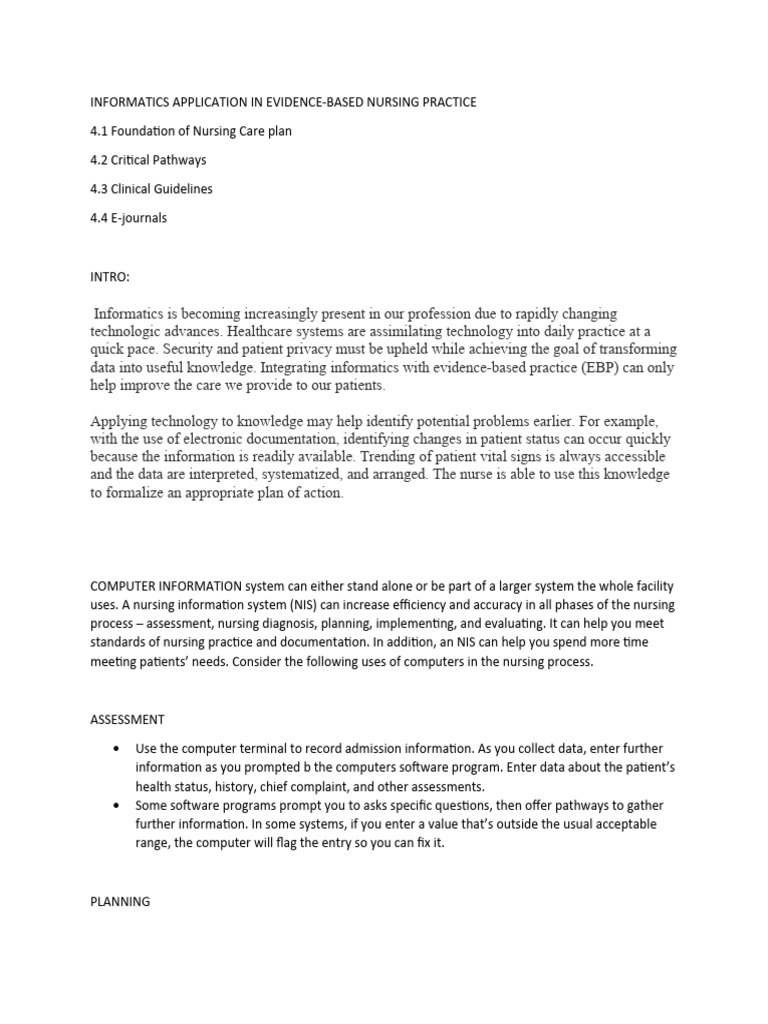 Informatics Application in Evidence (Report Content) | PDF | Health ...