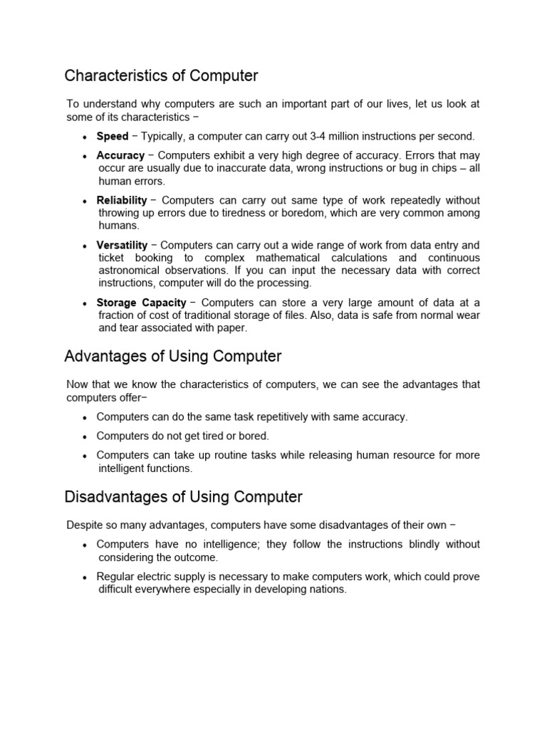 Characteristics and Limitations of Computers | PDF