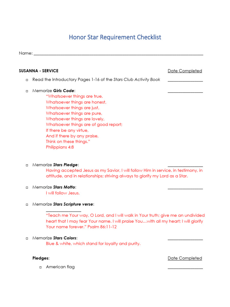 Honor Star Requirement Guide | PDF | Jesus | Baptism
