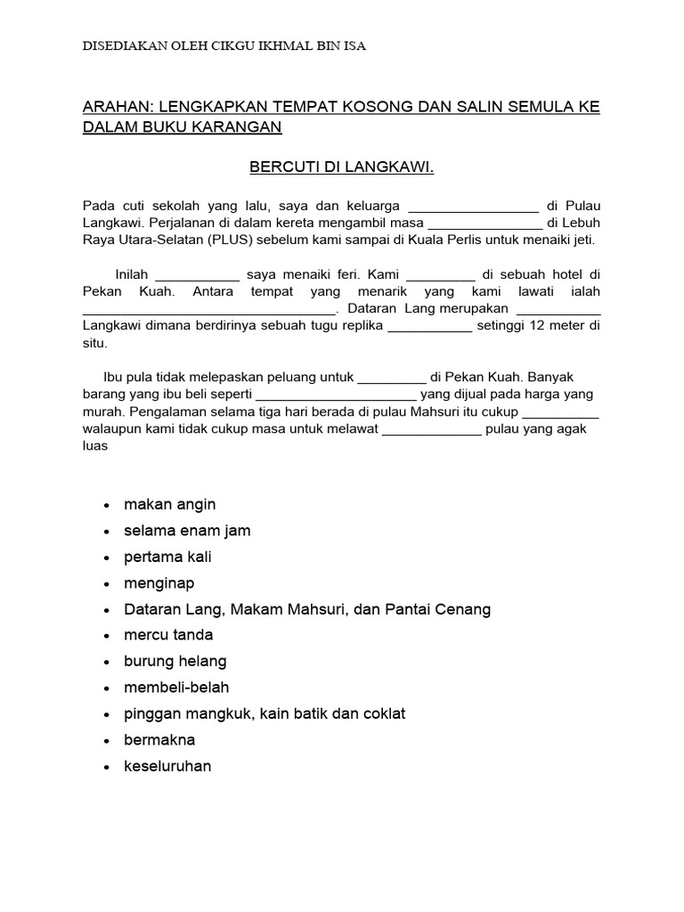 Karangan Bercuti Di Langkawi | PDF