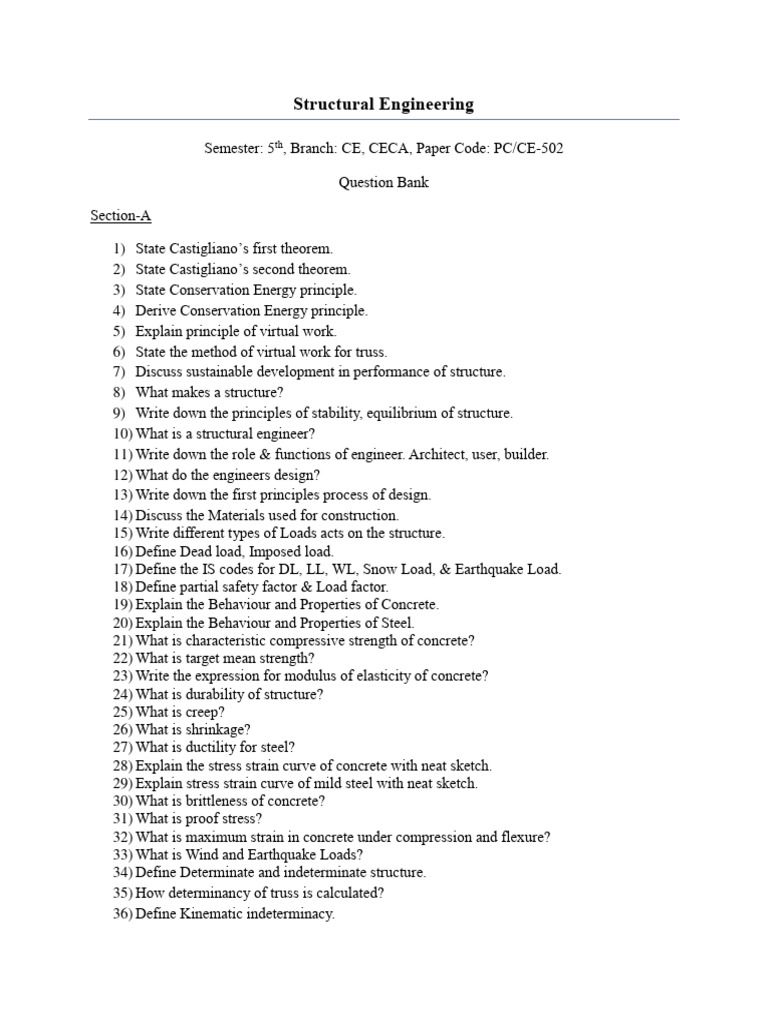 Structural Engineering - Questions Suggestion | PDF | Beam (Structure ...