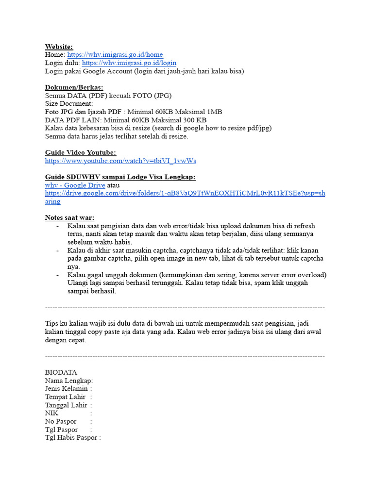 Panduan Lengkap SDUWHV Imigrasi | PDF