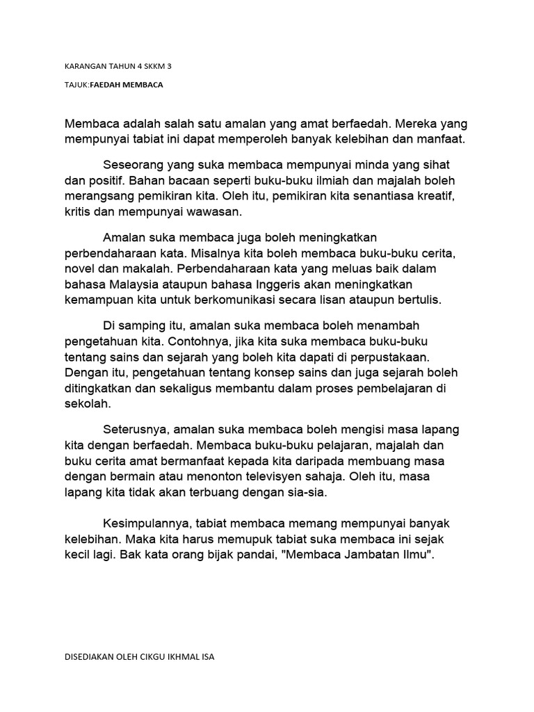 Karangan Faedah Membaca | PDF