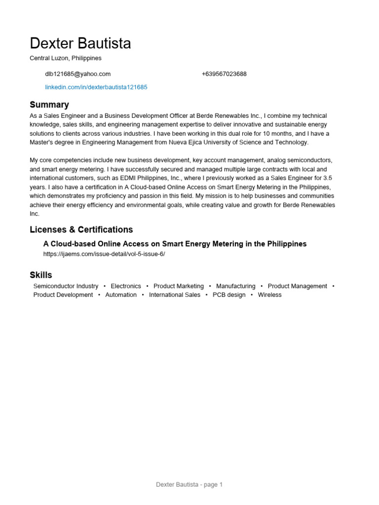 Resume Dexter Bautista | PDF | Business