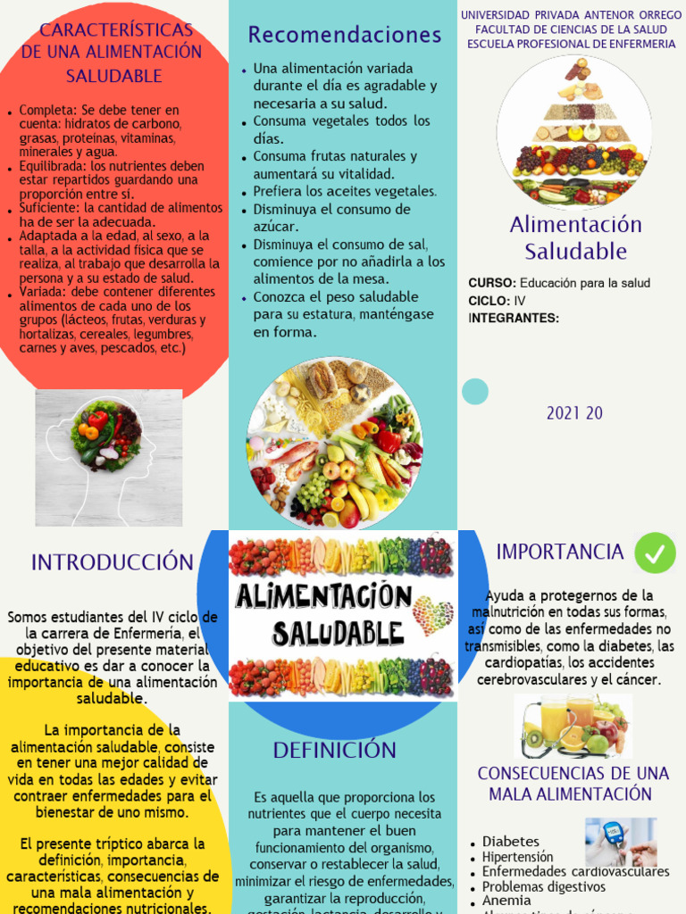 Tríptico-Alimentación Saludable | PDF | Alimentos | Vegetales