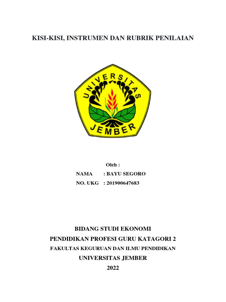 Kisi-Kisi, Instrumen Dan Rubrik Penilaian | PDF