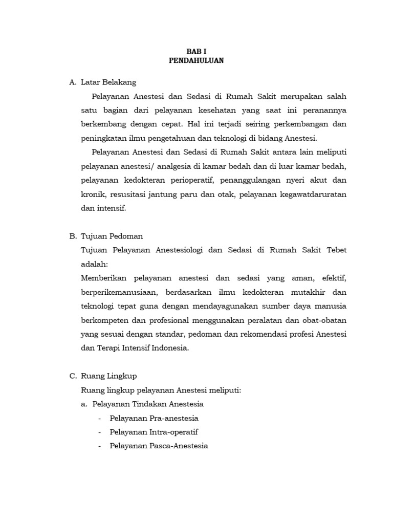 Pedoman Pelayanan Anestesi Dan Sedasi | PDF