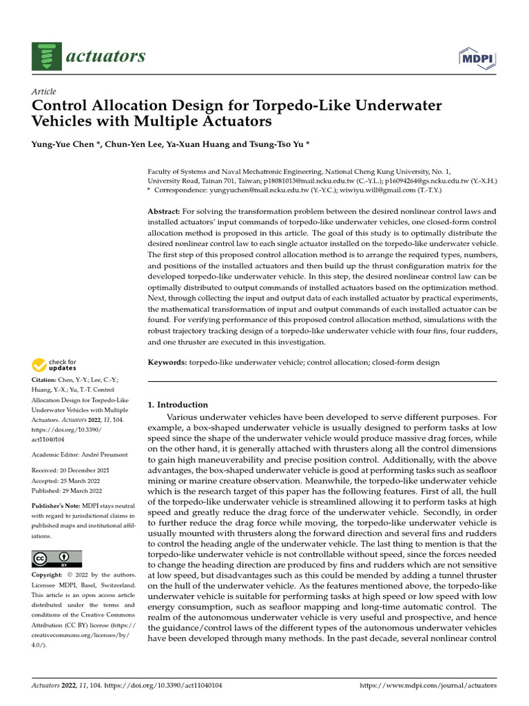 Control Allocation Design For Torpedo-Like Underwater Vehicles With ...