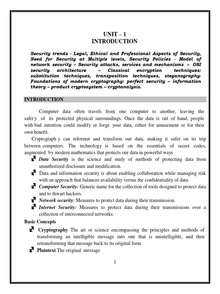 Unit 1 CNS | PDF | Cryptography | Cryptanalysis