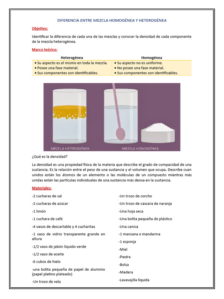 Diferencias entre mezclas homogéneas y heterogéneas | PDF | Mezcla ...