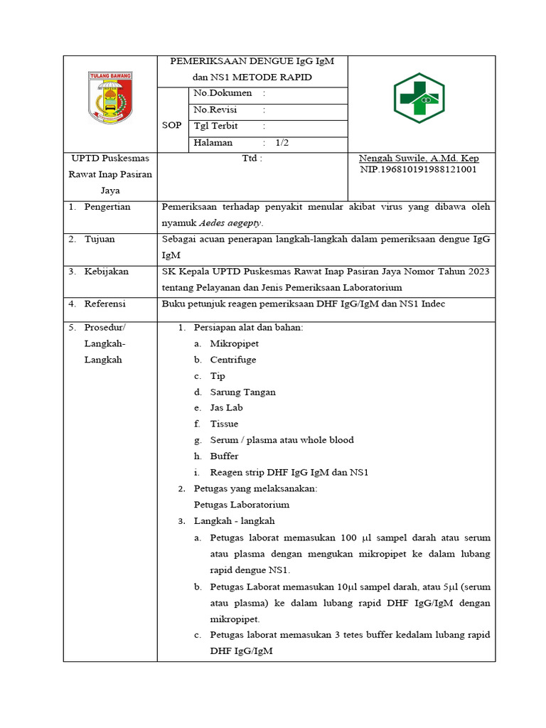 Prosedur Pemeriksaan Dengue RDT | PDF