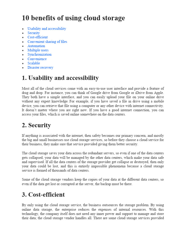 10 Benefits of Using Cloud Storage | PDF | Cloud Computing | Software ...