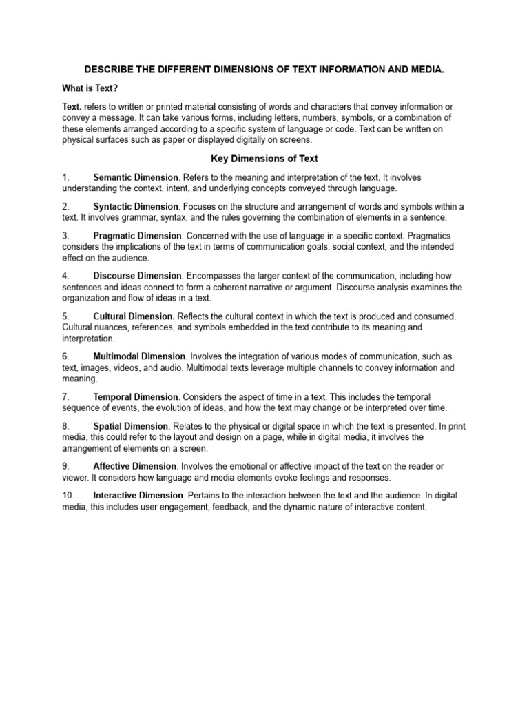 Dimensions of Text Information and Media | PDF | Information | Mass Media