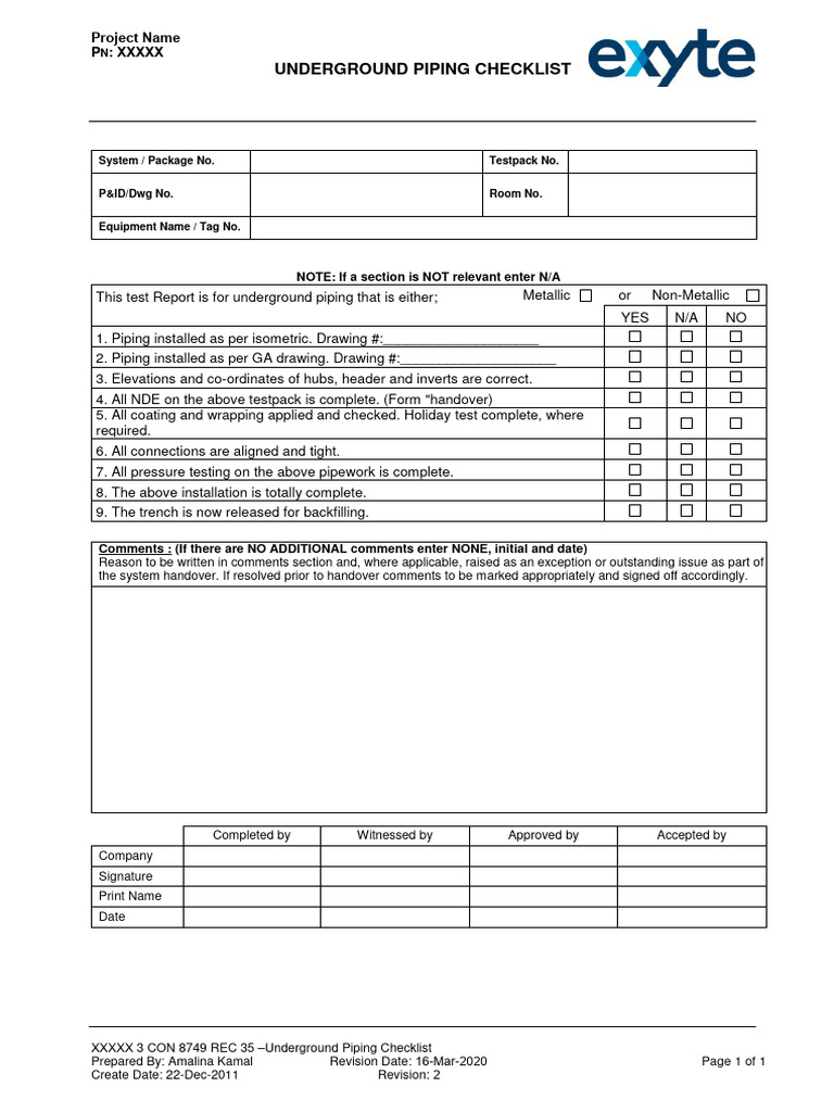 Underground Piping Inspection Checklist | PDF | Computers | Technology ...