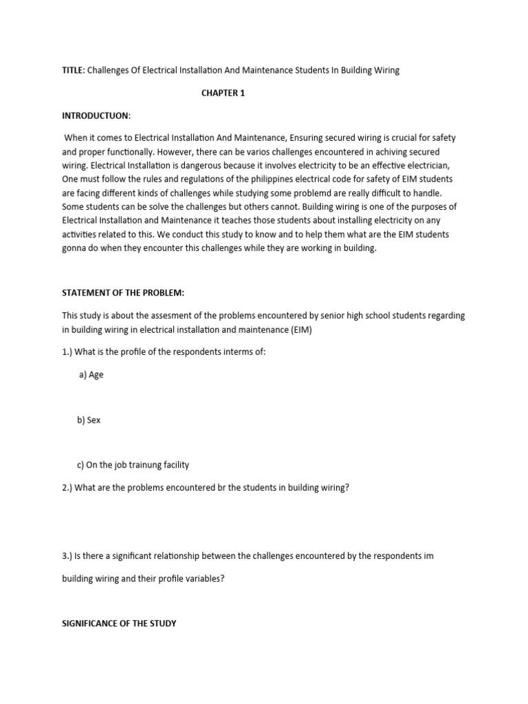 Practical Research Chapter 1 | PDF | Electrical Wiring | Safety