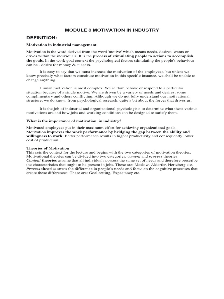 Module 8 Motivation in Industry 1 | Download Free PDF | Motivational ...