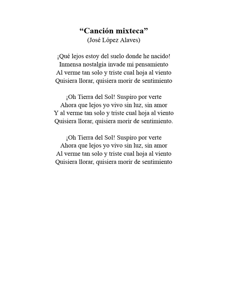 Letra de la Canción Mixteca | PDF