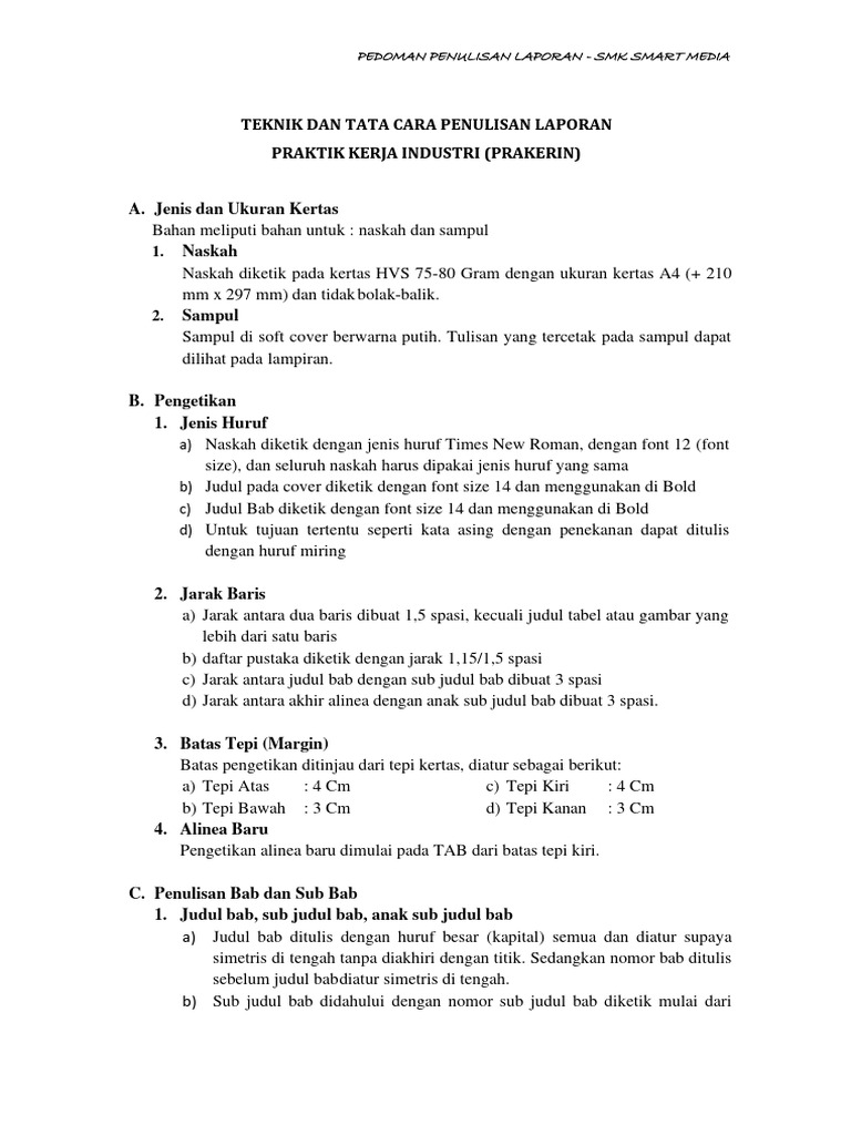 Pedoman Penulisan Laporan Prakerin Smart Media | PDF