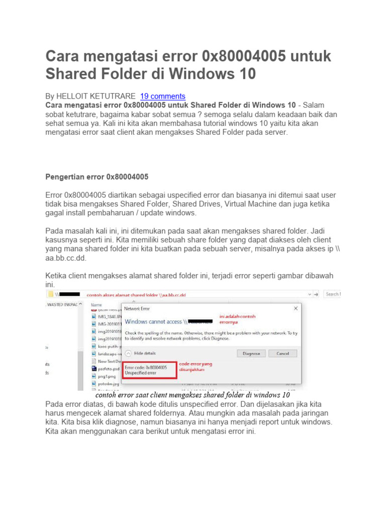 Cara Mengatasi Error 0x80004005 Untuk Shared Folder Di Windows 10 | PDF