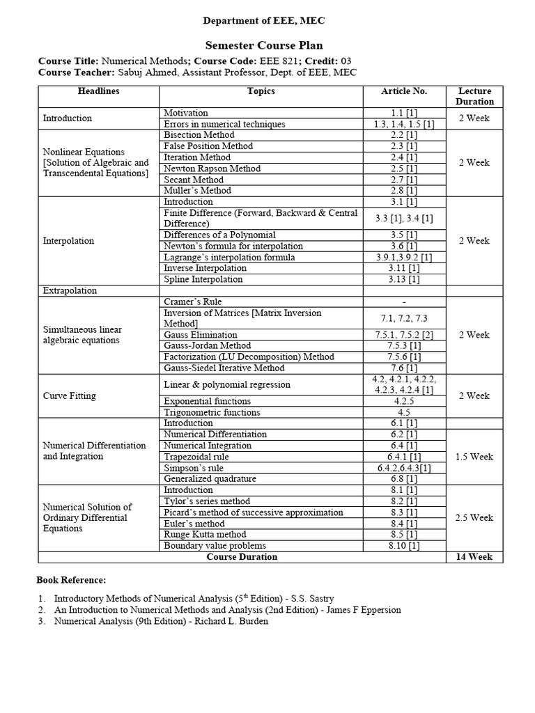 Course Outline - EEE 821 | PDF | Numerical Analysis | Interpolation