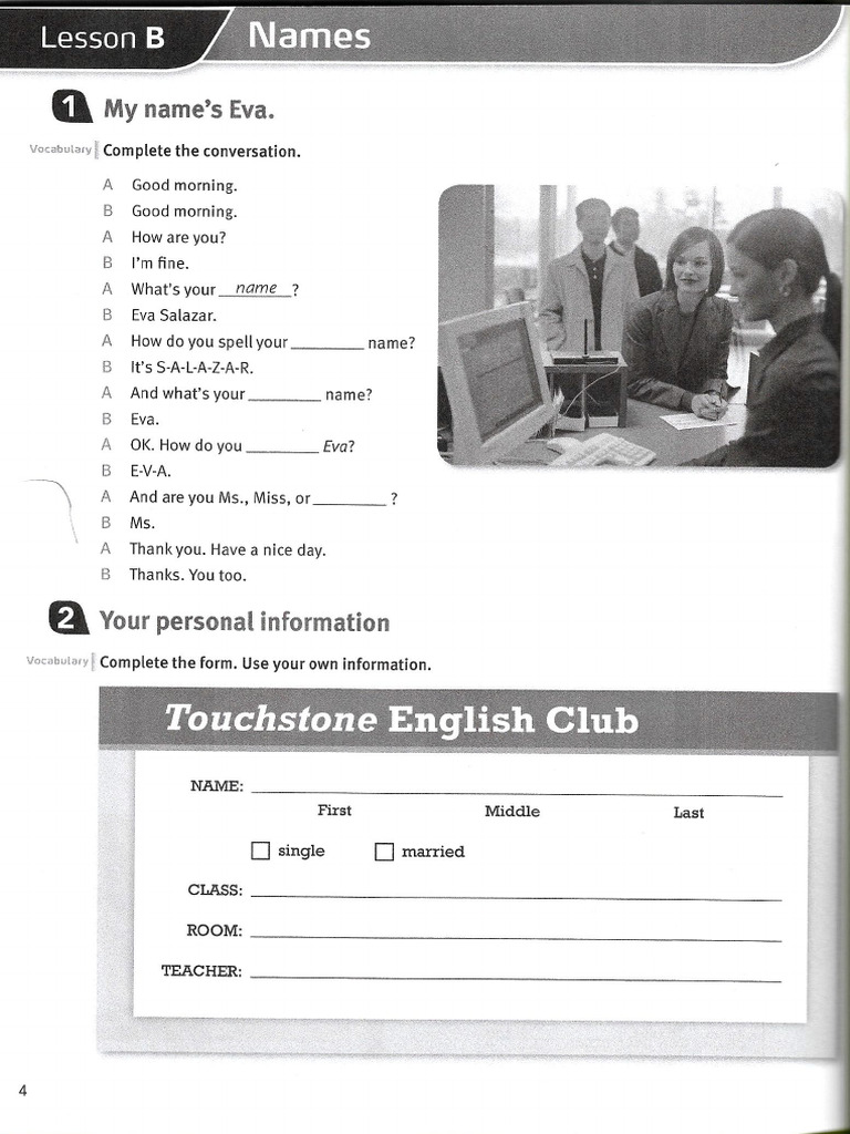 Touchstone 1 UNIT 1 B Extra Practice B | PDF