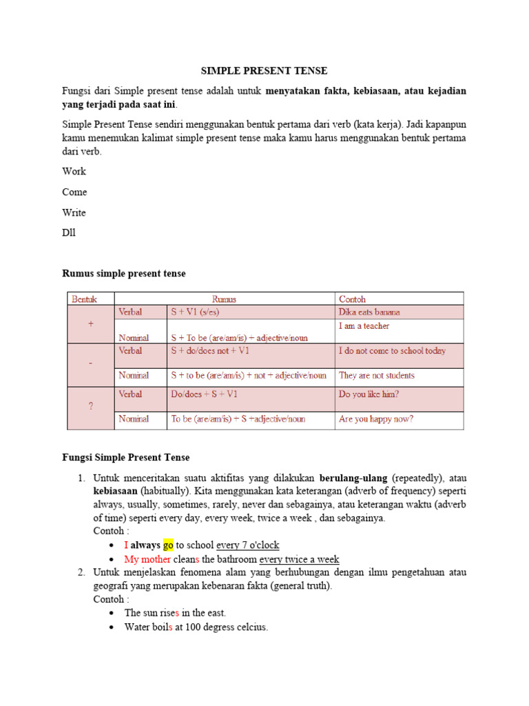 Materi Simple Present Tense Download Free Pdf Linguistics