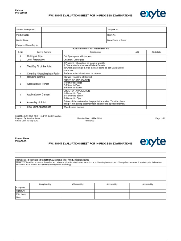 PVC Joint Evaluation Checklist | PDF | Pipe (Fluid Conveyance ...