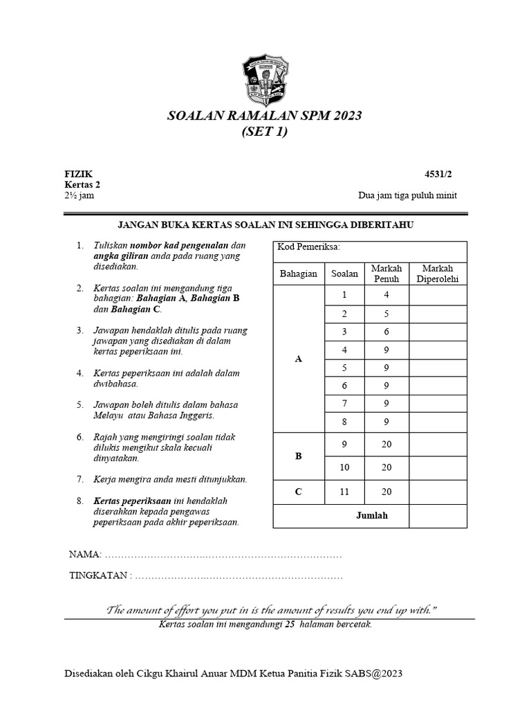 Soalan Ramalan K2 SPM Set 1 2023 | PDF