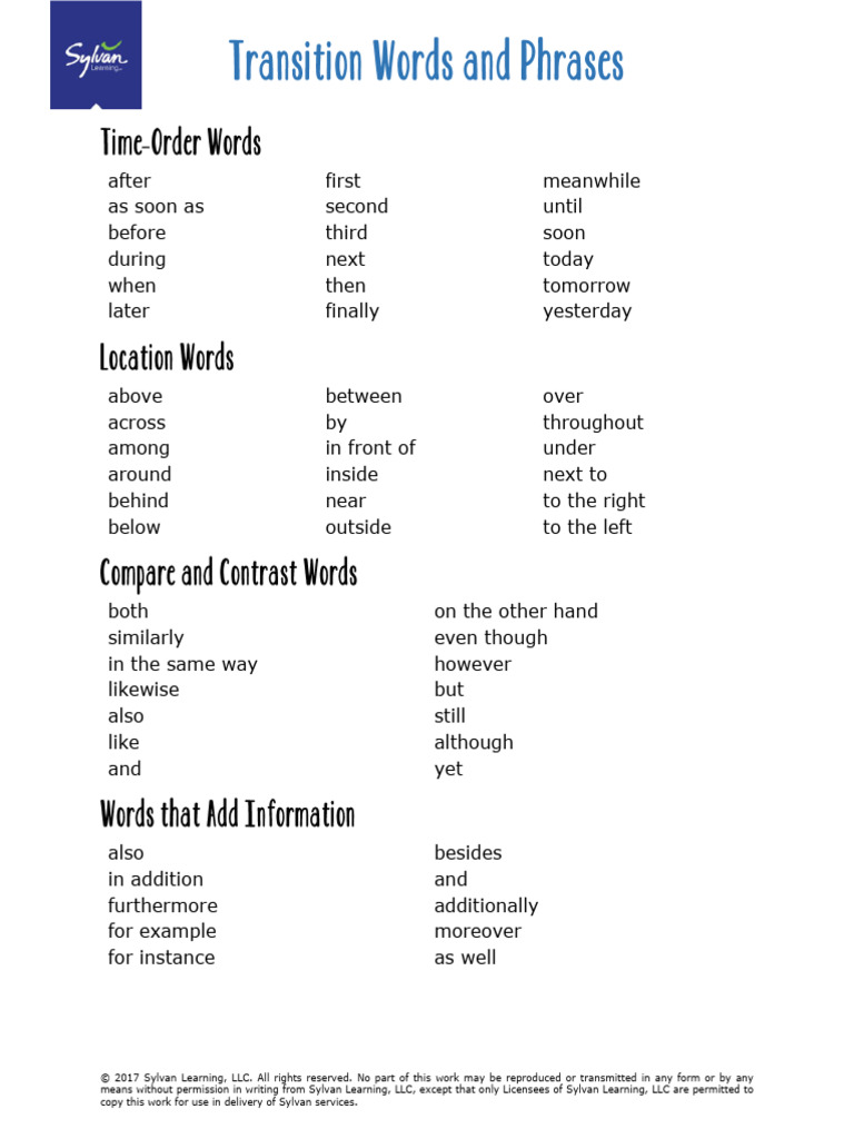Worksheet Transition Words and Phrases Reading Comprehension | PDF