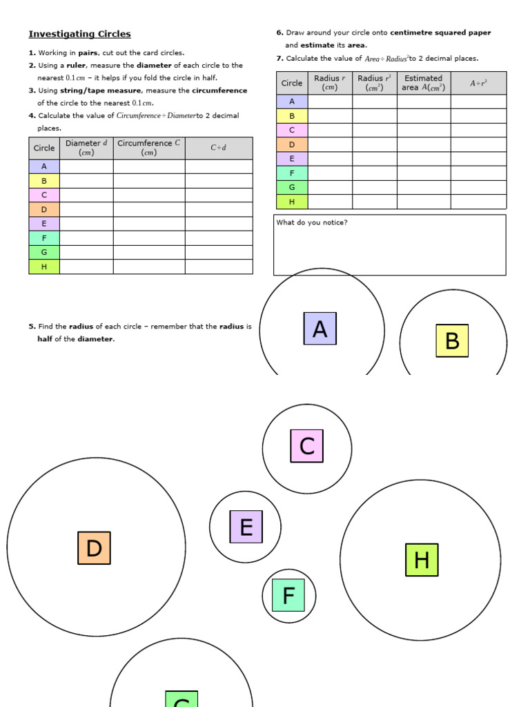 Investigating Circles Worksheet | PDF