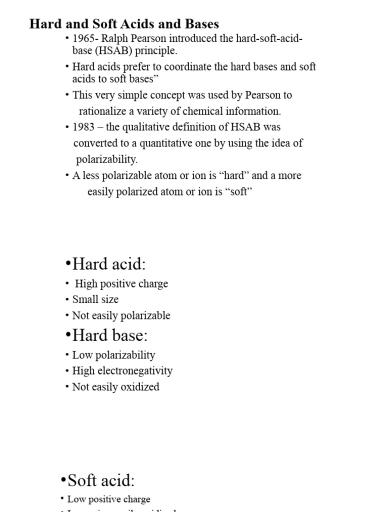 HSAB Principle: Hard vs. Soft Acids/Bases | PDF | Molecules | Chemistry