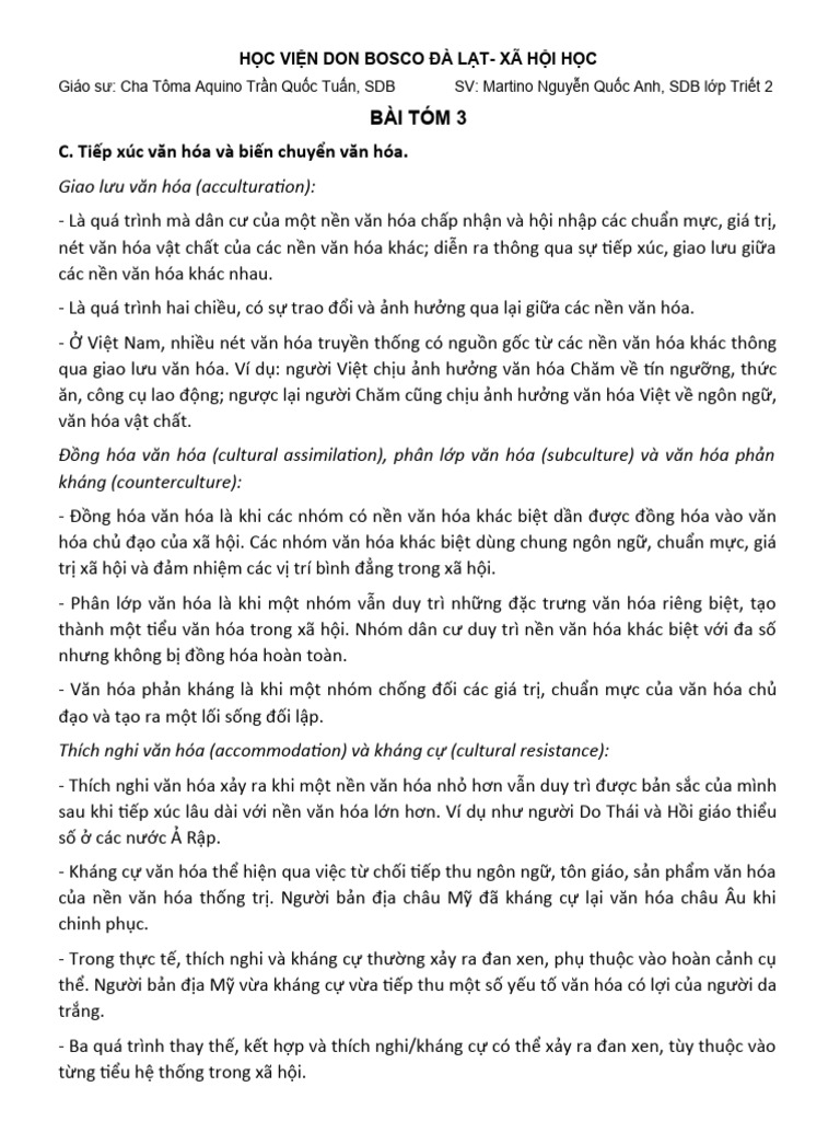 XÃ HỘI HỌC BÀI TÓM 3 | PDF