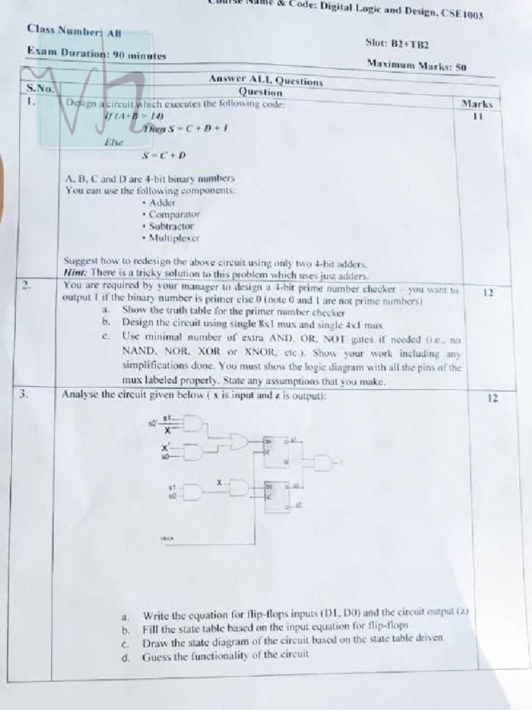 Digital Logic and Design Cse1003 | PDF